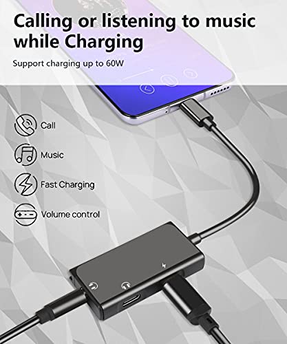 Mxcudu 3 in 1 USB C to 3.5mm Audio USB C Headphone Adapter and 60W Charging Compatible with Google Pixel 7Pro/6Pro/5/4, Galaxy S23 Ultra/S22 Ultra/S21/S21FE/A53/Note 20