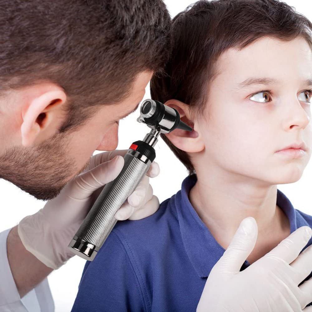 Otoscope Kit- Professional Diagnostic Ear Examination Otoscope Tool with 2 Halogen Lamps, 3 Different Size Ear Speculums for Children, Adults, Doctors, Veterinary, Even Pets