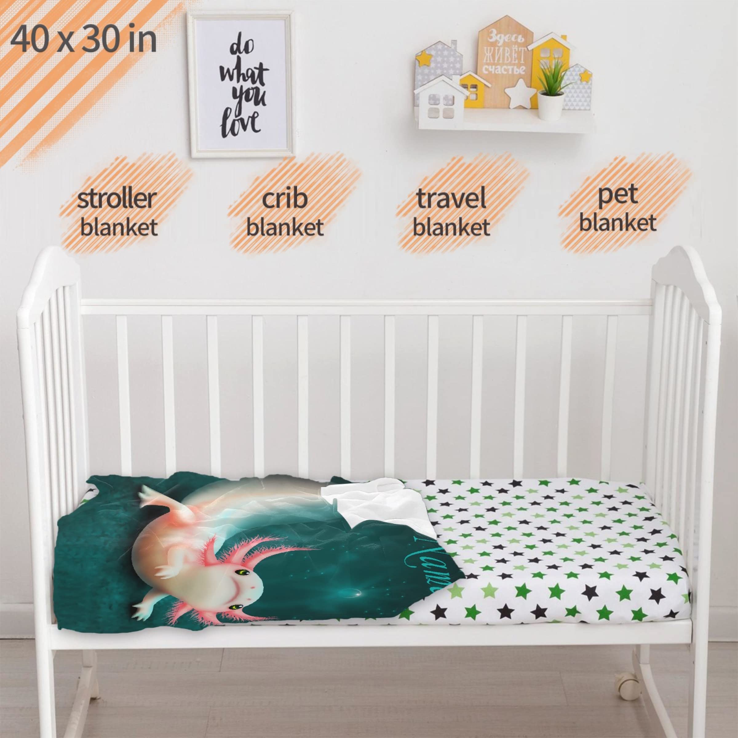 Custom Blanket with Name Text Personalized Cute Axolotl Soft Flannel Throw Blanket for Boys Girls Child Funny Gifts 60"x50"for Teenager