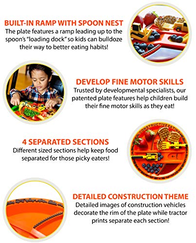Constructive Eating Made in USA Construction Combo with Utensil Set and Plate for Toddlers, Infants, Babies and Kids - Made with Materials Tested for Safety
