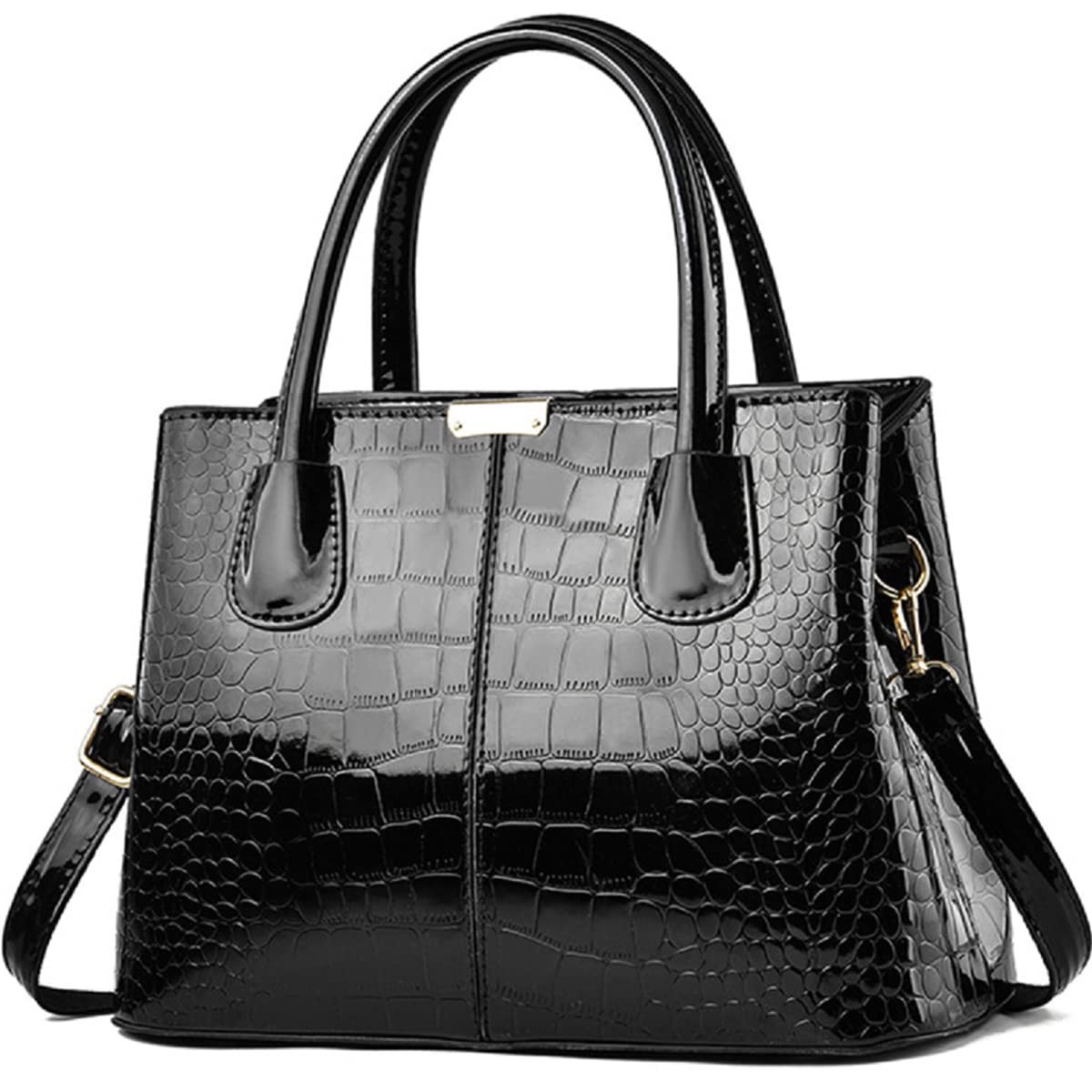 XingChen Handbag and Purse for Women Patent Leather Shoulder Bag Crocodile Pattern Top-Handle Satchel Tote Wallet(Black)
