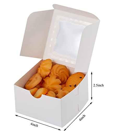 Bekoetoz 100Pcs Paper Cookie Boxes With Window Small Bakery Boxes 4x4x2.5 Inches Mini Cake Boxes For Pastries,Cupcakes,Desserts,Donuts,Chocolate Strawberries,Candy,Treat Boxes(4 * 4 * 2.5,White)