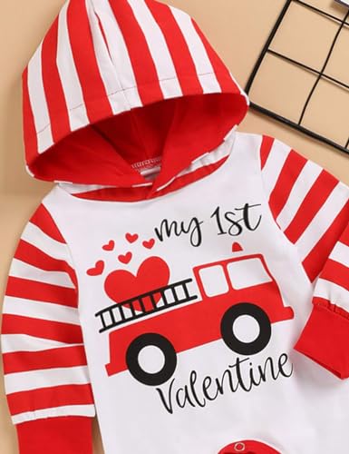 TUEMOS baby-girls Newborn Easter My 1St Letter Rabbit Stripe Hoodie Romper Outfit, Valentine-b, 0-3 Months