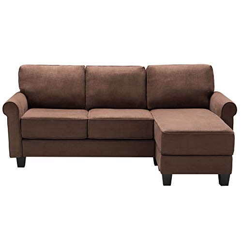 Nolany Reversible Sectional Sofa Couch for Small Apartment L Shape Sofa Couch 3-seat Sectional Corner Couch (Mahogany Brown)