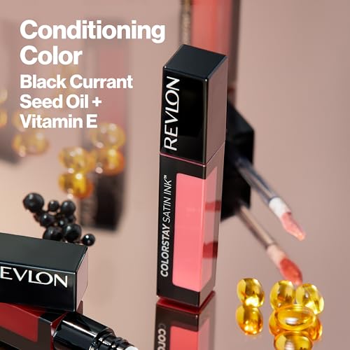 Revlon ColorStay Satin Ink Liquid Lipstick, Longwear Rich Lip Colors, Formulated with Black Currant Seed Oil, 010 Your Majesty, 0.17 fl oz