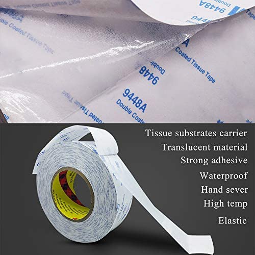 3M Double Sided Tape 1”x 32.8 Ft 9448A Double Coated Tissue Tape Craft DIY Tape White Color for Nameplate Foam Plastic Film Bonding Splicing Handmade(9448AB)