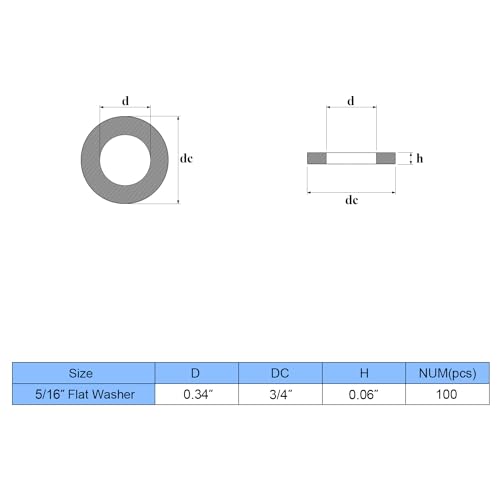 Favordrory 5/16 Inch Stainless Flat Washer, 3/4 Inch Outside Diameter, 304 Stainless Steel, 100 Pieces