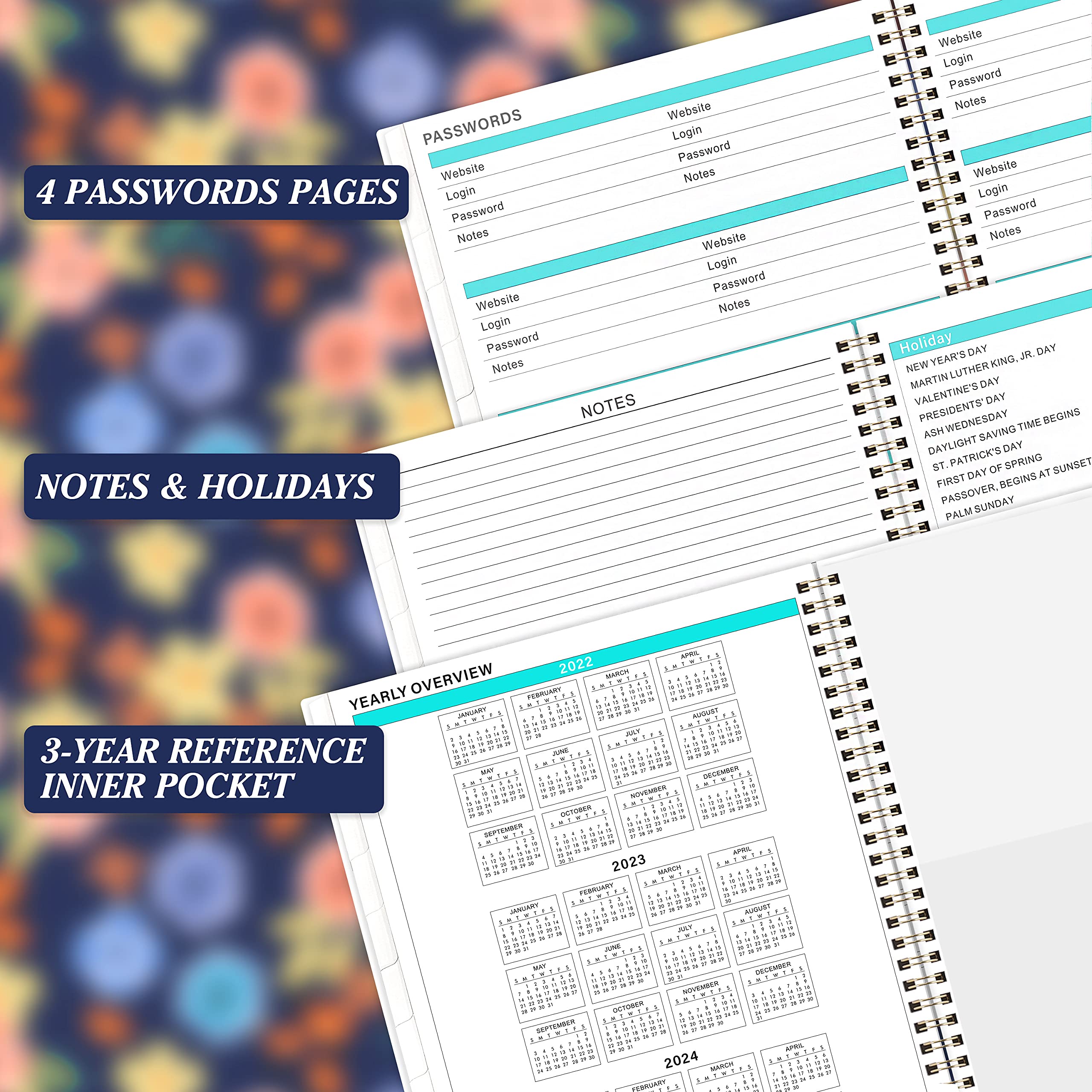 2022-2023 Monthly Planner/Calendar - Jan 2022 - Jun 2023, 18 Month Planner with Tabs & 11 Notes Pages, 9" × 11", Twin-Wire Binding and Two-Side Pocket, Perfect Organizer