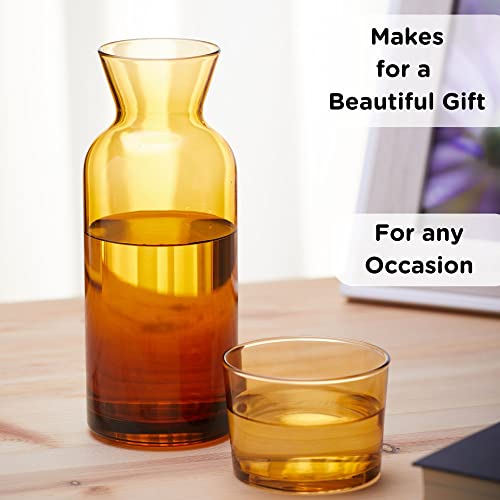 Bedside Carafe and Glass Set 23.66oz – Bedside Night Carafe with Glass - Fabulous All in One Hydration Experience for Outdoor Dining and Picnics - Amber Design