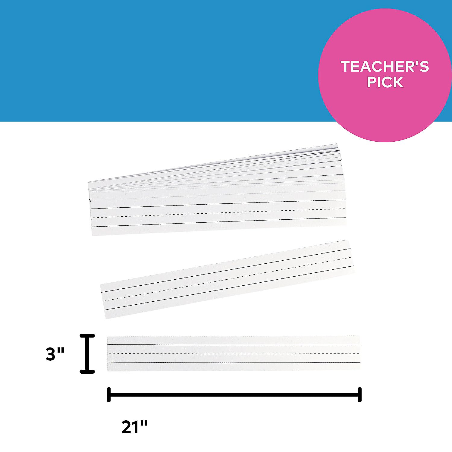 Fun Express 100 Sentence Strips for Classroom, 21½" x 3" Wide-Rule, Thick Paper Ideal for Handwriting Practice, Cardstock Paper for Teachers & Offices