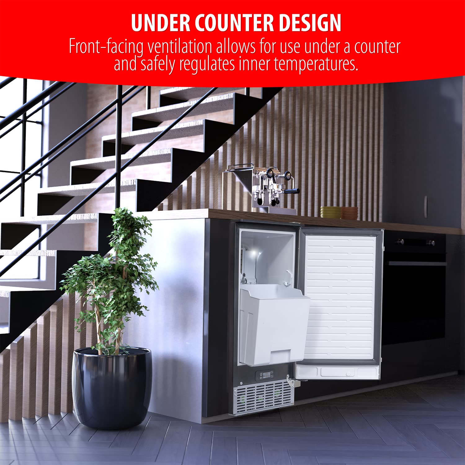 Deco Chef Under Counter Ice Maker, Makes 80lb Restaurant Quality Sheet Ice Cubes Per Day, Stores up to 24lbs, Automatic Drainage, Installation Kit Included