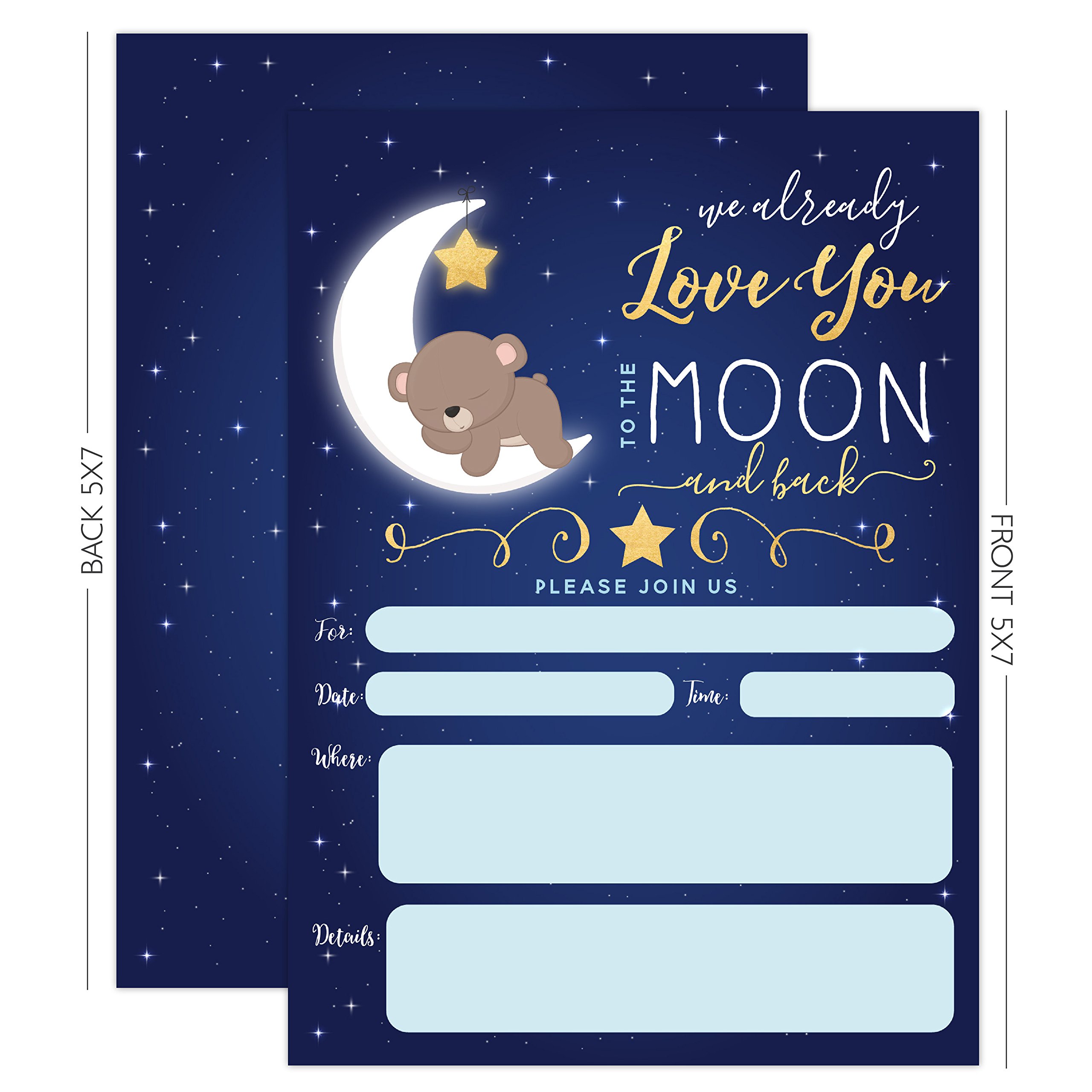 Your Main Event Prints Moon Bear Baby Shower Invites, 20 Count, 5x7, Blue, Premium Heavy-weight Card Stock