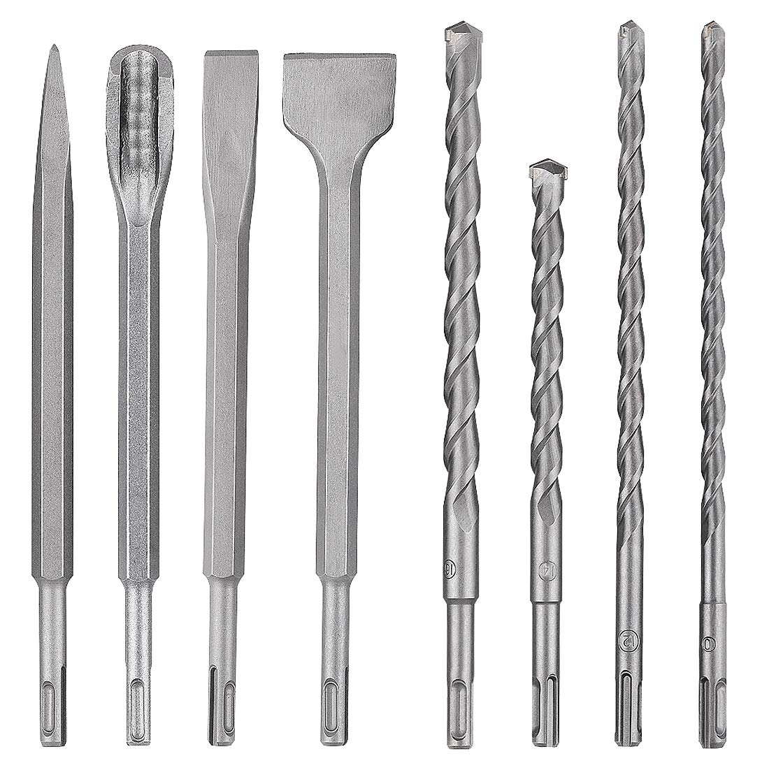 SDS-Plus Rotary Hammer Drill Bits Set,Chisels- SDS Plus Concrete Masonry Hole Tool,4pcs Chisel and 13pcs SDS Plus Rotary Hammer Drill Bit for Drilling Concrete, Masonry, Bricks and Stone(17 PCS)