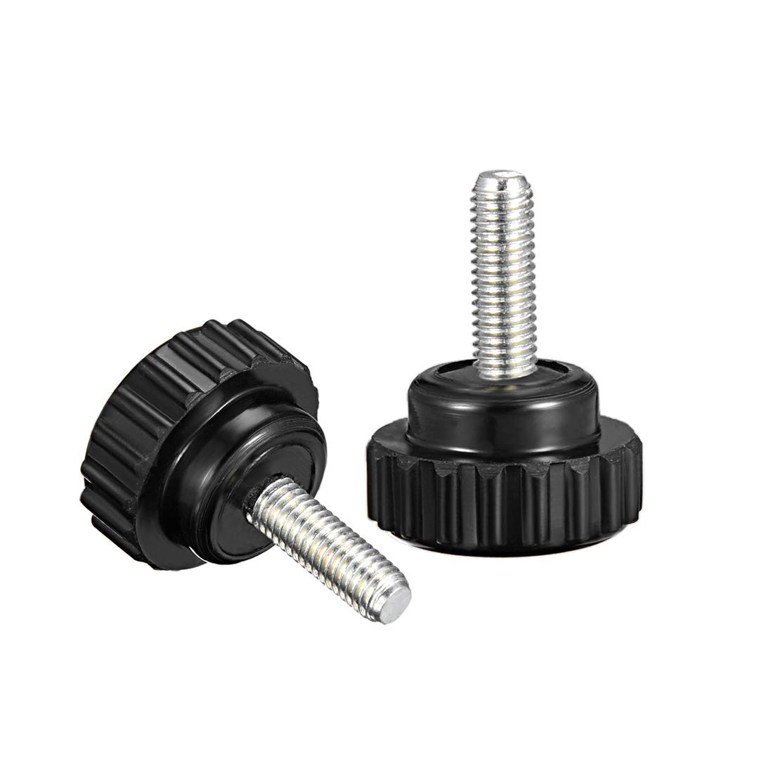 uxcell 6pcs Knurled Clamping Knobs M5 x 16mm Metric Zinc Plated Carbon Steel Male Thread Thumb Screw on Type 21mm Plastic Round Head Threaded Hand Bolt Stud Knobs Black