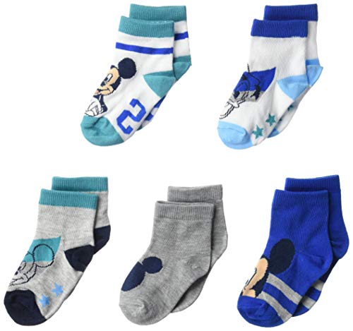 Disney baby boys Mickey Mouse 5 Pack Shorty Socks, Assorted Blue, 12-24 Months US