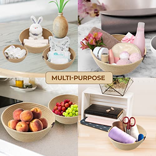 BESTOWALS Baby Changing Basket for Baby Dresser, Moses Basket for Babies, Comfortable and Stylish Cotton Rope Diaper Changing Basket with 3 Small Baskets, Easy to Carry