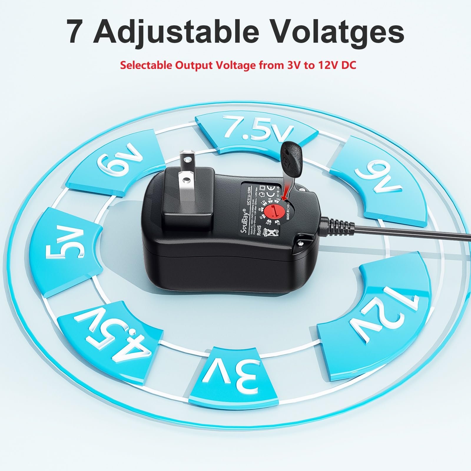 SoulBay 15W Universal AC Adapter 3V 4.5V 5V 6V 7.5V 9V 1500mA 12V 1250mA DC Switching Power Supply for CCTV Security IP Camera Keyboard Speaker Router Household Electronics, 12W Compatible