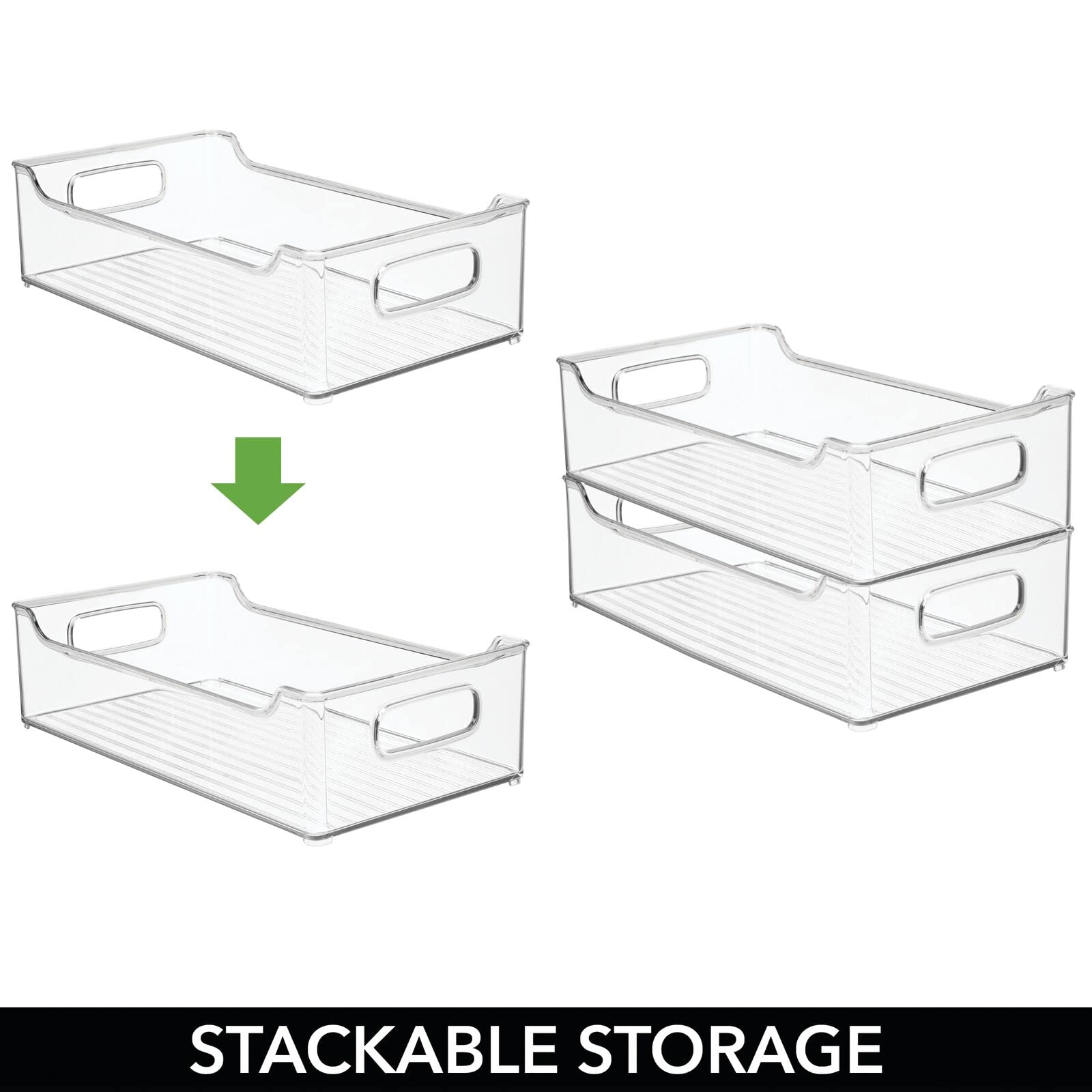 mDesign Wide Plastic Nursery Storage Container Bins with Handles for Organization in Cabinet, Closet or Cubby Shelves - Organizer for Baby Food, Bibs, Formula, and Burp Cloths - 2 Pack - Clear