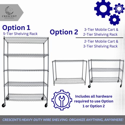 Crescent 4000 LBS 48L 18W 76H Epoxy Coated Gray, 5 Tier Racks for Storage, Heavy Duty Wire Shelving Rack with 4" Casters
