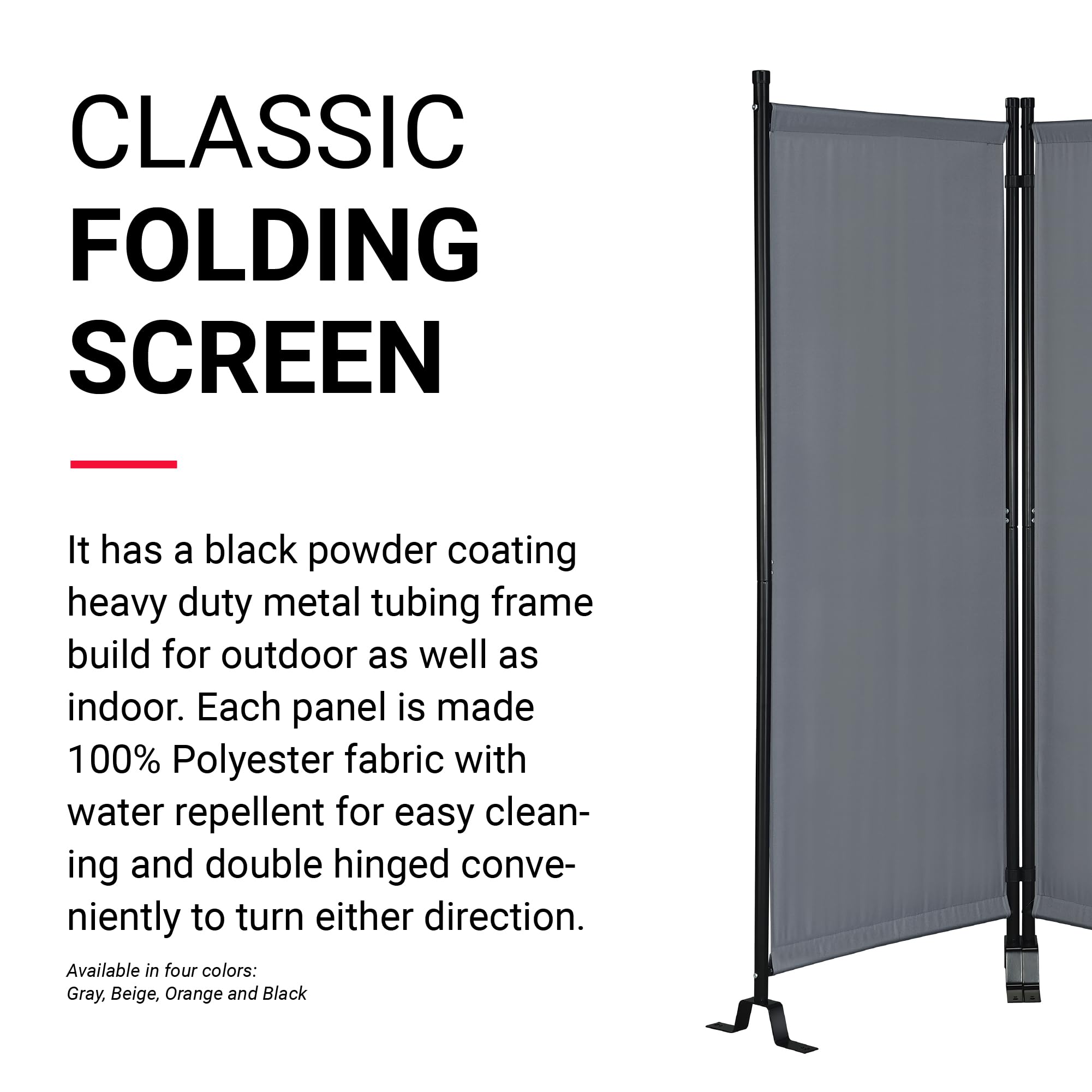 Proman Products - Galaxy II Section Divider, Water Repellent Fabric Room Divider with Black Powder Coated Metal Frame for Indoors or Outdoors, Small 50.25β Width (Grey)