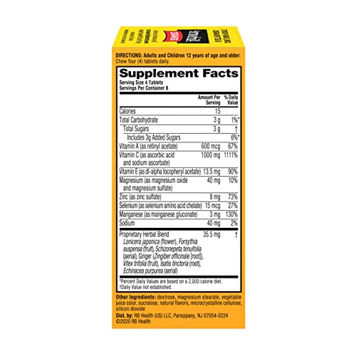 Airborne Vitamin C 1000mg (per serving) - Very Berry Chewable Tablets (32 count in a box), Gluten-Free Immune Support Supplement, With Vitamins A C E, ZINC, Selenium, Echinacea & Ginger, Antioxidants