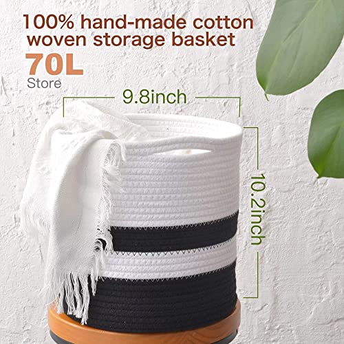 BURFERLY Mini Collapsible Laundry Hamper for Baby Pure Cotton Rope Storage Basket with Handles Dirty Clothes Hamper Storage Bins Organizer for Nursery, Laundry, Towel, Clothes (9.8''x10.2'', Black)