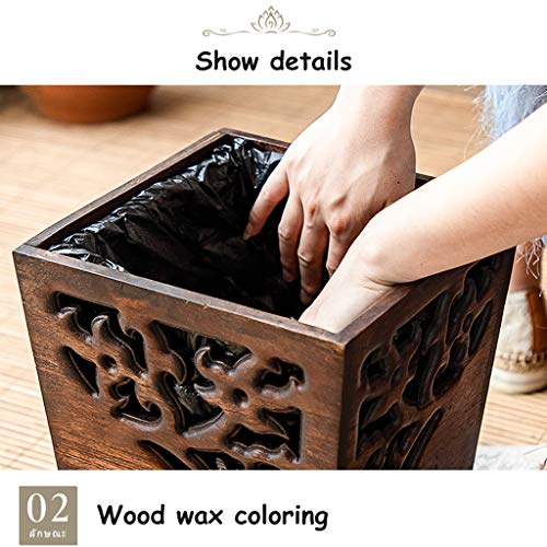Liex- Waste Paper Basket Kitchen Trash Can, Multi-Functional Teak with Card Strip (Retro Waste Bin Flower Bucket Storage Box), Suitable for Bedroom Hotel (Size: 15 × 20 × 24cm)