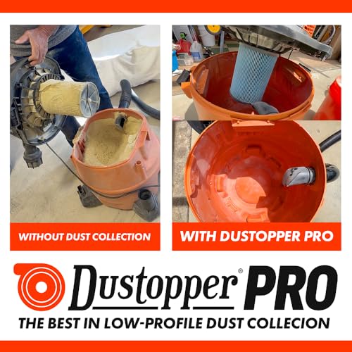 The Dustopper PRO, Separator Only (elbows & hose sold separately). Up to 99.9% efficient, low-profile dust separator connect to existing 2-1/2" hoses & fittings. Gasket & latches fit well to bucket.