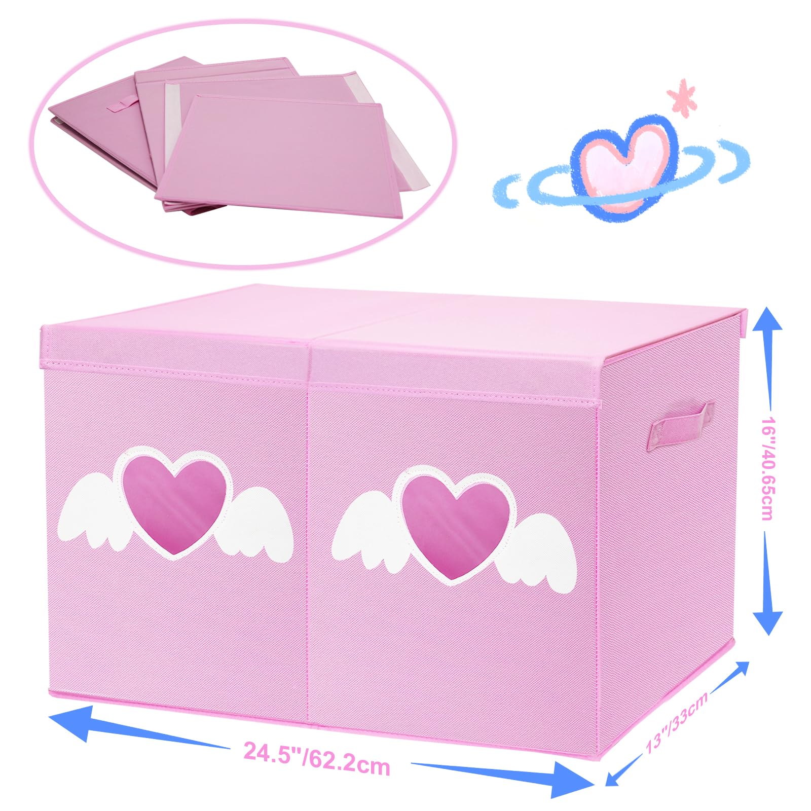 Large Toy Box Chest,Collapsible Sturdy Storage Bins with Lids,Large Kids Toy Storage Organizer Boxes Baskets for Kids,Boys,Girls,Toddler,Nursery Room,Playroom((Light Pink Heart)
