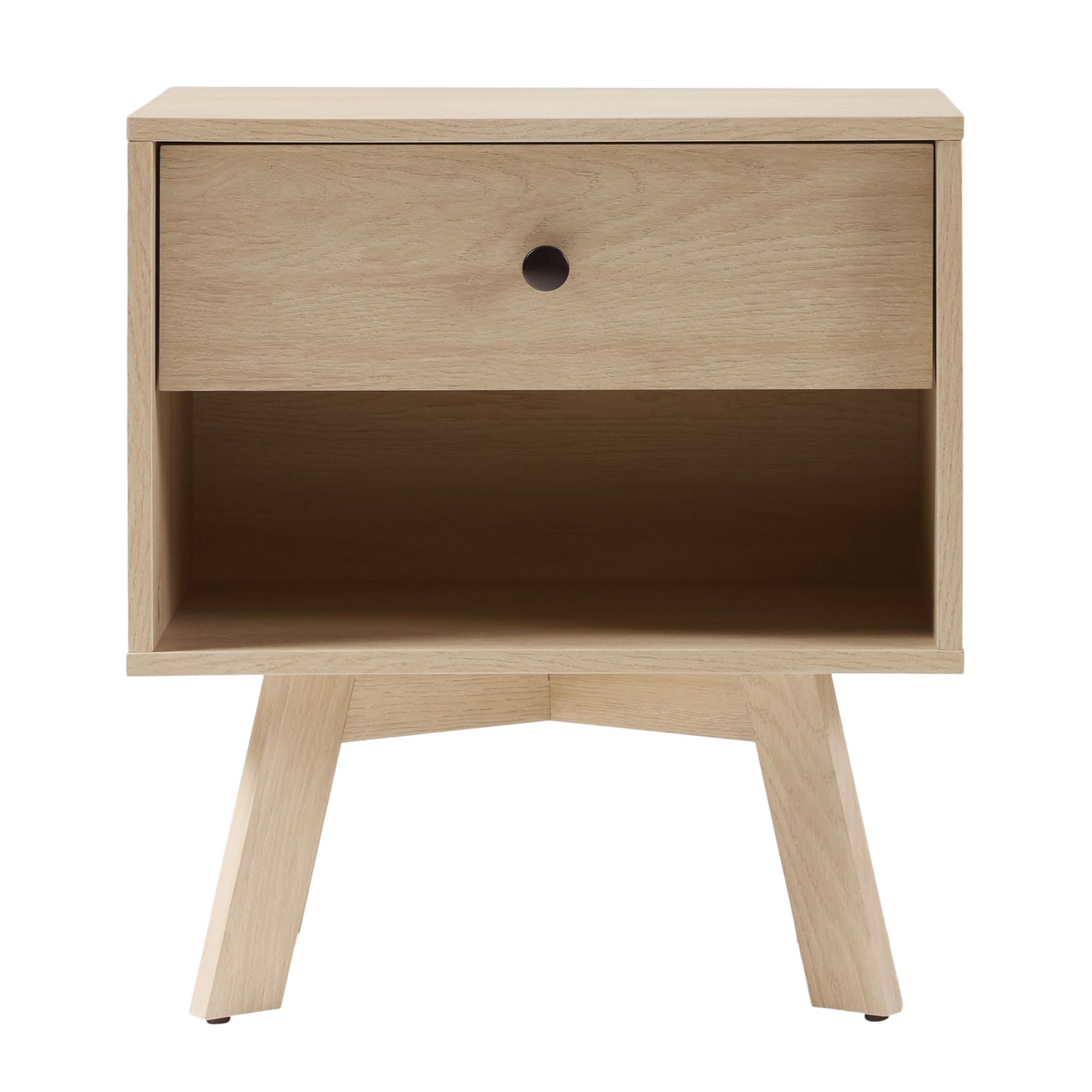 Walker Edison Mid Century Modern 1-Drawer Nightstand Bedroom Storage Drawer and Shelf Bedside End Table, 21 Inch, Coastal Oak