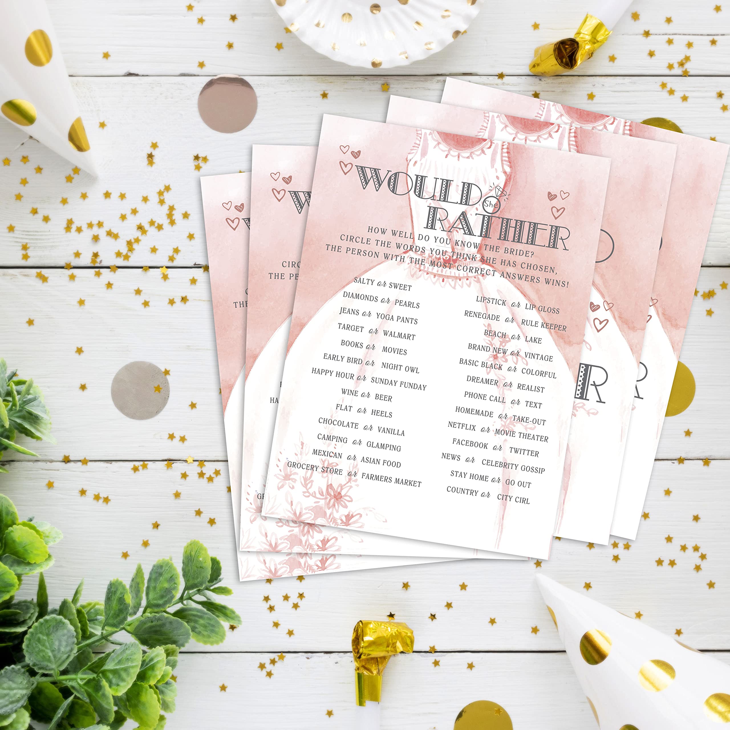 Bridal Shower Games - Would She Rather Game - Wedding Shower Games Cards - Engagement Party Games - 30 Cards Pack(dress08)