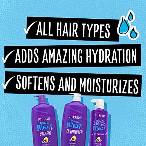 Aussie Miracle Moist Shampoo, and 3 Minute Miracle Deep Conditioner Hair Treatment Bundle, Infused with Avocado & Australian Jojoba Oil, Paraben Free, White, Citrus, 3 Piece Set