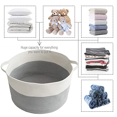 COMFY-HOMI 2pc Blanket Baskets Living Room 21''x21''x13.6'' Woven Rope Basket Laundry Hamper Baby Nursery Storage Organizer Laundry Baskets Bin XXXL Extra Large
