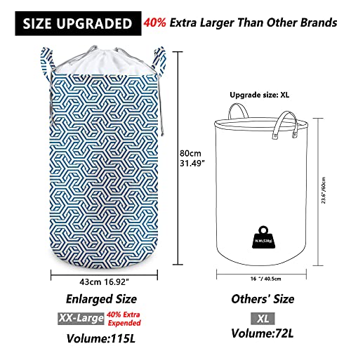 Beegreen XX-Large Drawstring Laundry Hamper Geometric 115L Laundry Bag, Collapsible Laundry Baskets with Handles, Dirty Clothes Hamper for Bedroom Bathroom Dorm,Foldable Tall Clothes Hamper