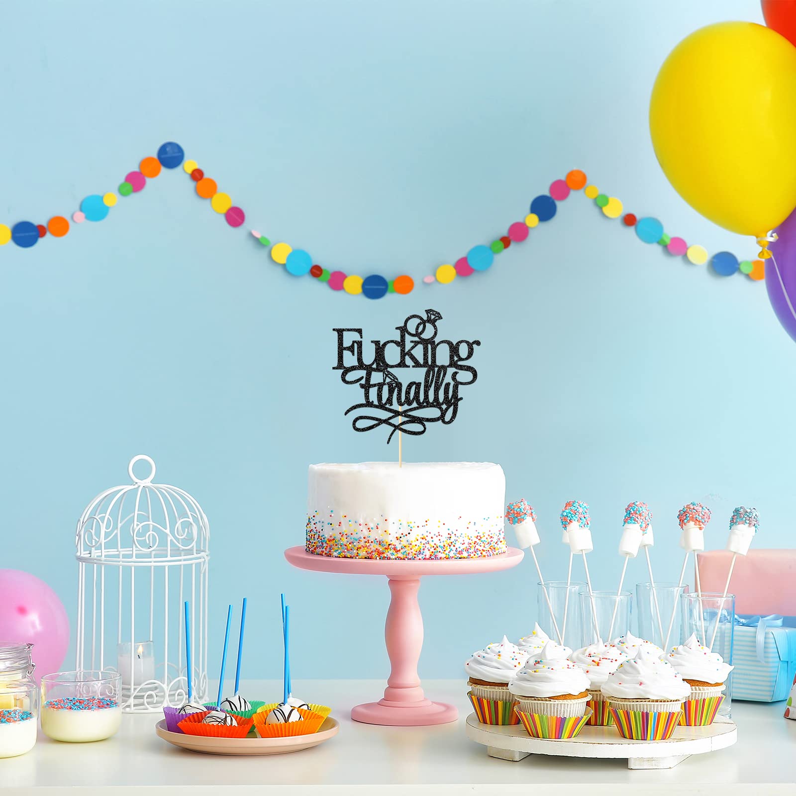 Fucking Finally Cake Topper - Funny Cake Topper for Wedding / Engagement / Bridal Shower Party Decorations - Finally Diamond Cake Decor - Black