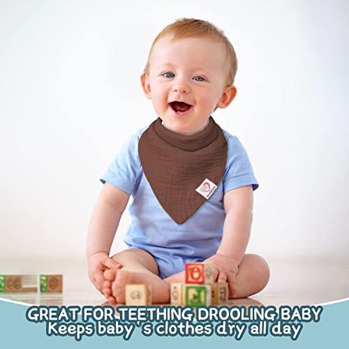 Bearmoss Muslin Baby Drooling Bibs 8 Pack, 100% Cotton Triangular Bandana Bibs Gift for Baby Girls Boys Teething Drooling (Coconut Mocha)
