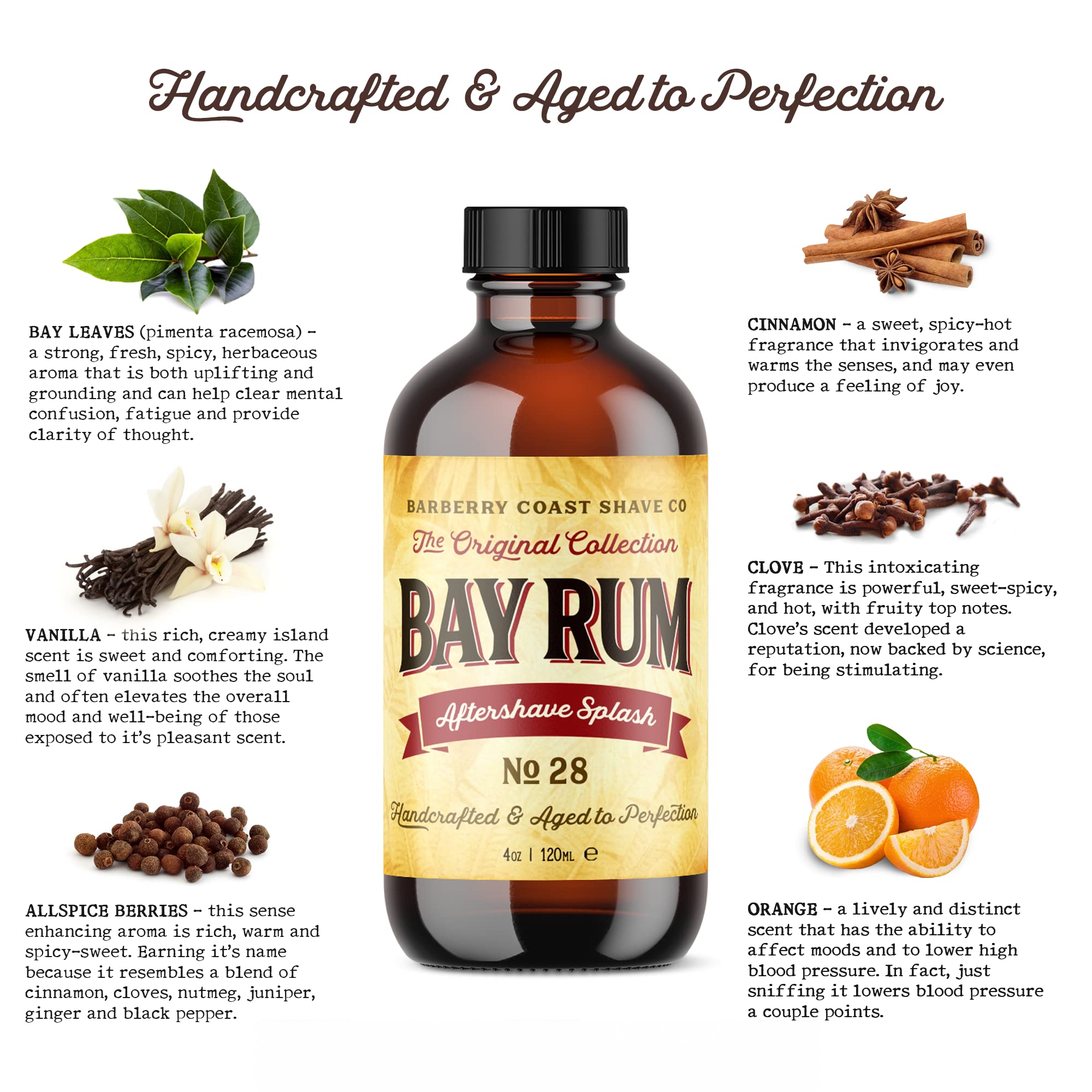 Bay Rum Aftershave Splash for Men - Crafted with Authentic Bay Oils from Dominica Republic in the Virgin Islands - Natural and Pure Ingredients - 4oz. - from Barberry Coast Shave Co.