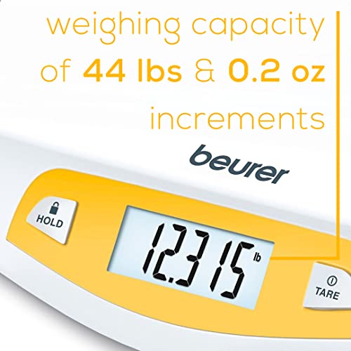 Beurer BY80 Digital Baby Scale, Infant Scale for Weighing in Pounds, Ounces, or Kilograms up to 44 lbs, Newborn Scale with Hold Function, Pet Scale for Cats and Dogs