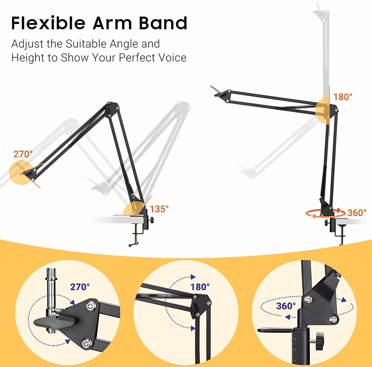 CAHAYA 2 in 1 Microphone Arm Stand and Phone Stand with Pop Filter 2 Mic Clip and 3/8" to 5/8" Adapter Heavy Duty Adjustable Suspension Boom Scissor Microphone Stand for Blue Yeti Snowball CY0263-1