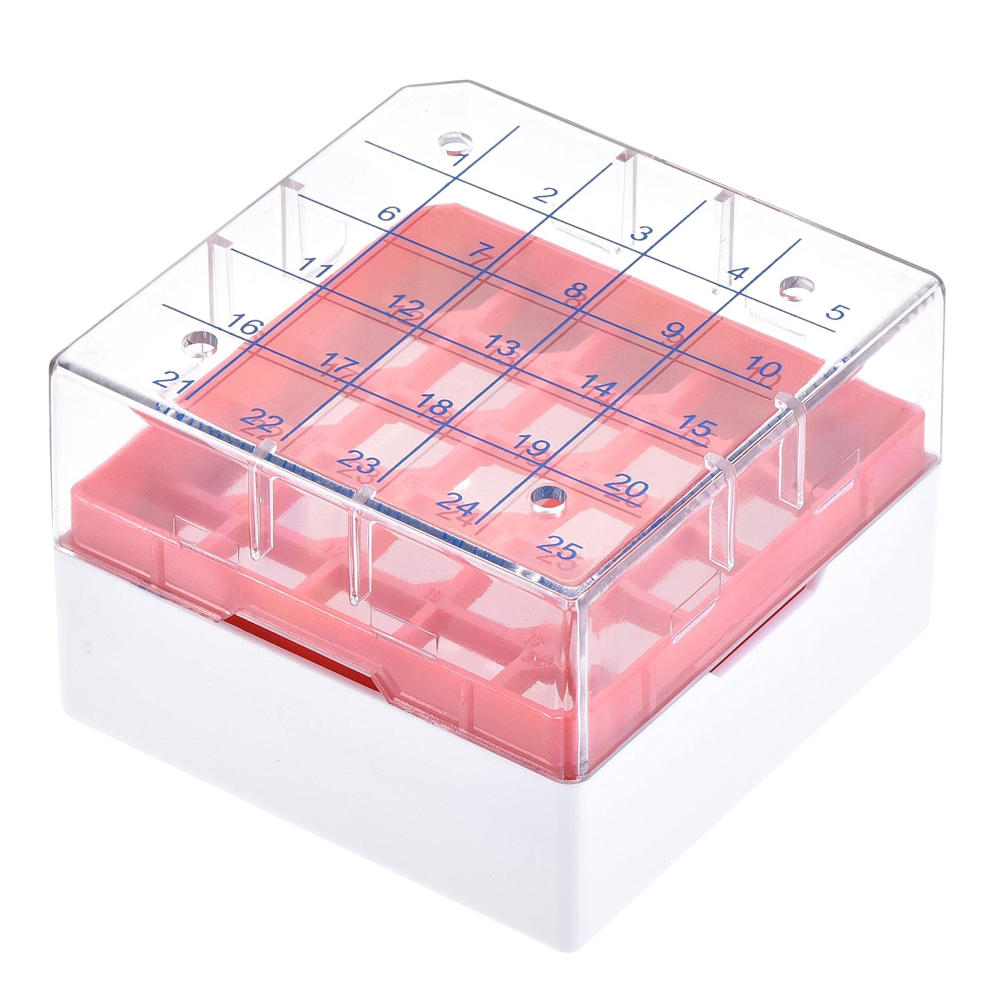 uxcell Centrifuge Tube Freezer Storage Box 25 Places Waterproof Polypropylene Cryogenic Holder Rack for 1.8/2ml Microcentrifuge Tubes Vials Samples, Red Pack of 4