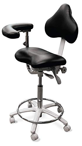 Dental Assistant Stool, Cutout Contoured Seat and Back, with Ratcheting Body Support Arm