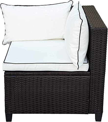 GAOPAN 7 Piece Garden Outdoor Modular Wicker Furniture Set, Sectional Rattan Sofa Patio Lounge & Deep Seating Conversation Furnishings with Cushions,Accent Pillows & Coffee Table, White+Black