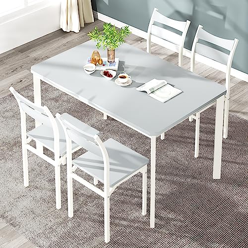 AWQM Dining Table Set for 4, 5 Piece Kitchen Table and Chairs Set for 4 People, Modern Wooden Dining Table with Backrest Chair for Dining Room Kitchen Breakfast Nook, Grey