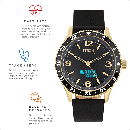 Itech Duo Smartwatch Fitness Tracker Step Counter Sleep Monitor Connected GPS Notifications for Women & Men up to 10 Day Battery Compatible w Android & iOS (Black), ITD3674G01I-D02