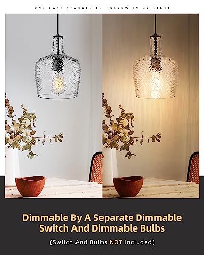 AUTELO Glass Pendant Light 8" Modern Pendant Lighting Hanging Lamps for Kitchen Island with Hammered Glass Shade Hanging Light Fixture H9163