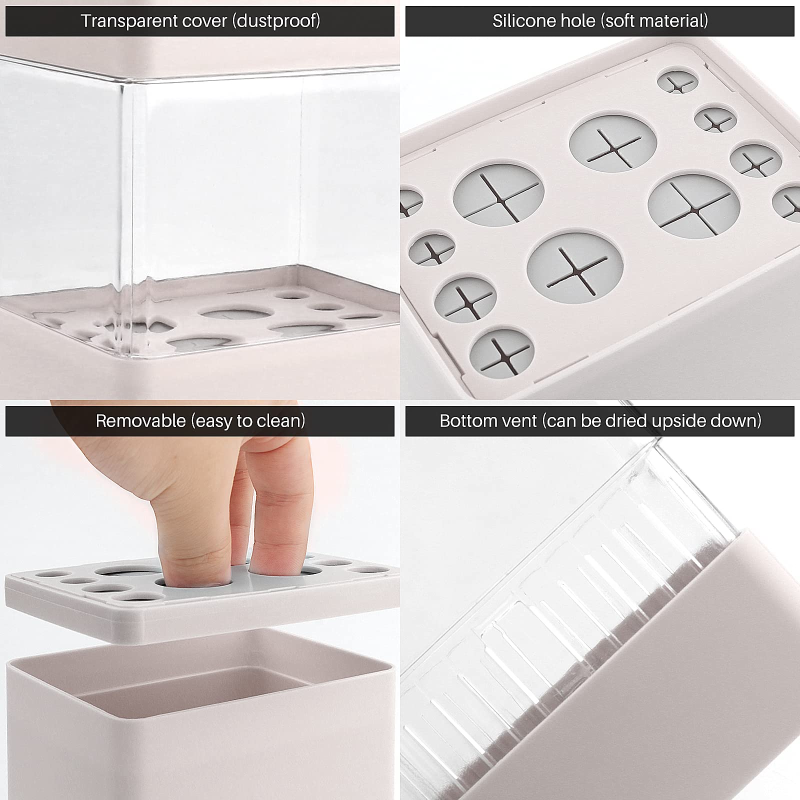Make-Up Brush Holder,Brush Drying and Storage Box with Lid, Acrylic Makeup Brush Air Drying Rack Holder Cosmetic Brush Organizer, Waterproof Dustproof Container 12 Holes for Different Brush
