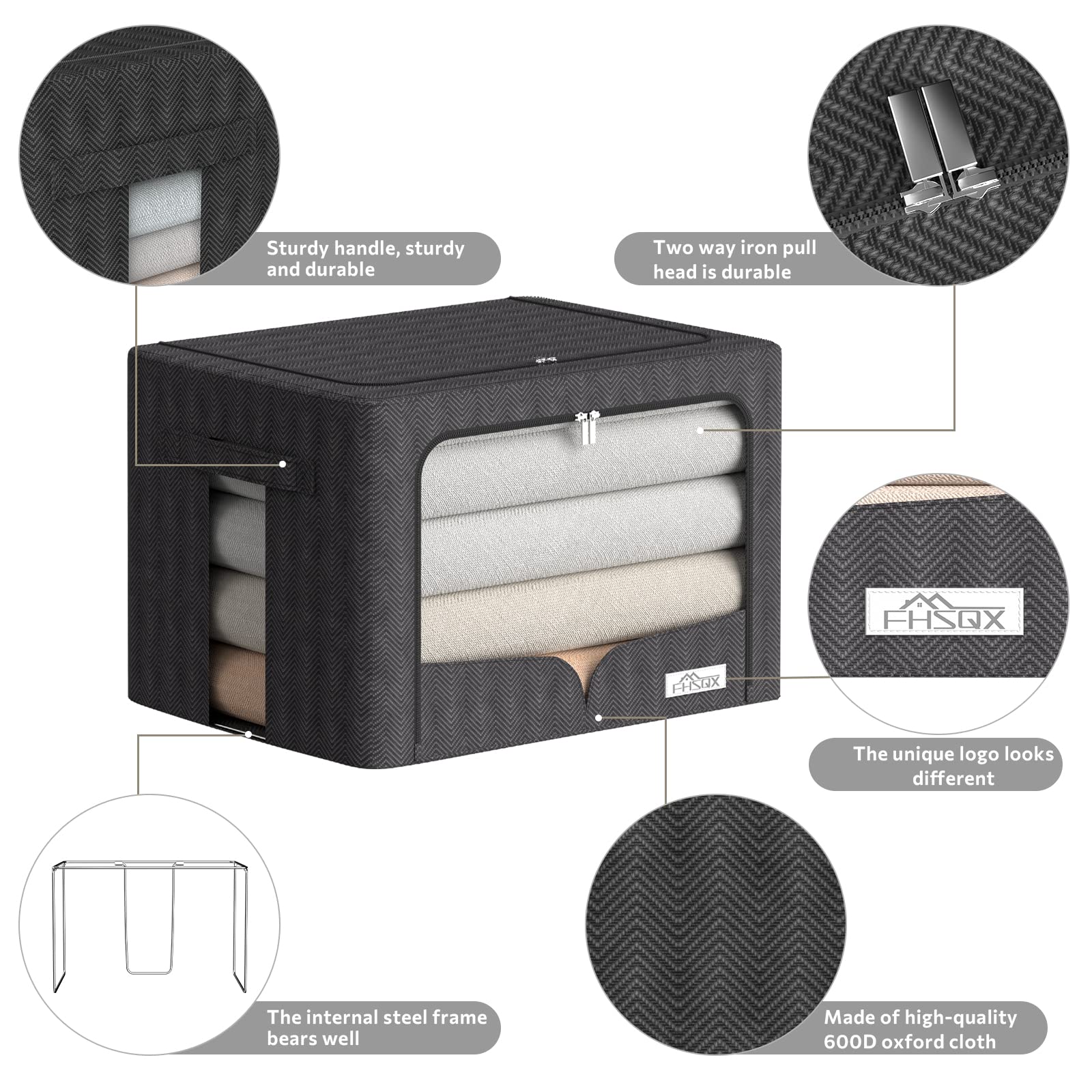3 Pack Clothes Storage Organizer Bins - Foldable Metal Frame Storage Box Stackable Container Organizer Set with Carrying Handles and Clear Window (Small-22L-15.7x11.8x7.8inch, Black)