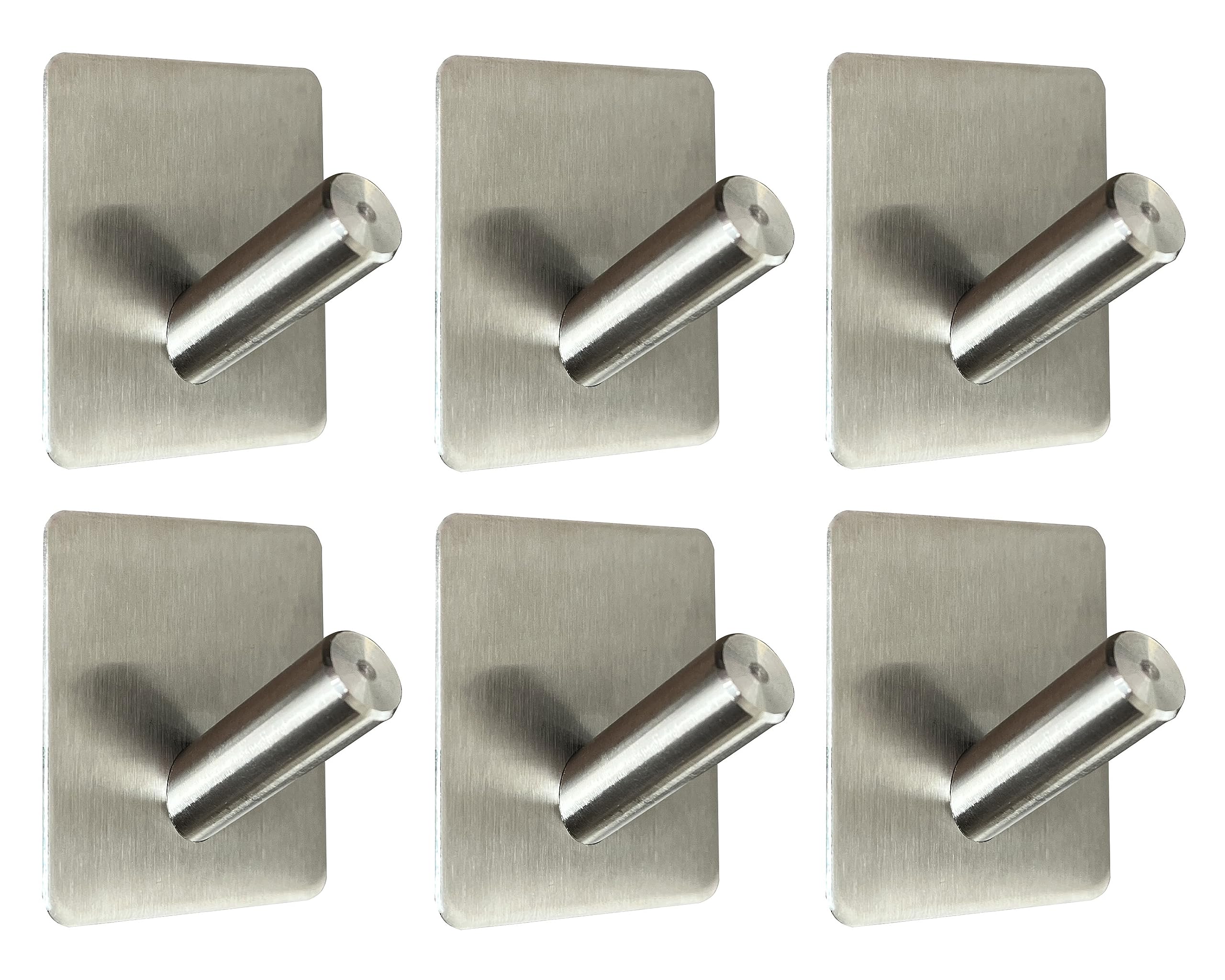 OUSUNERY Washcloth Holder for Shower Adhesive Wall Hooks 6 Pack, Waterproof Peel and Stick Hooks for Hanging Towels,Brushed Nickel Towel Hooks Adhesive