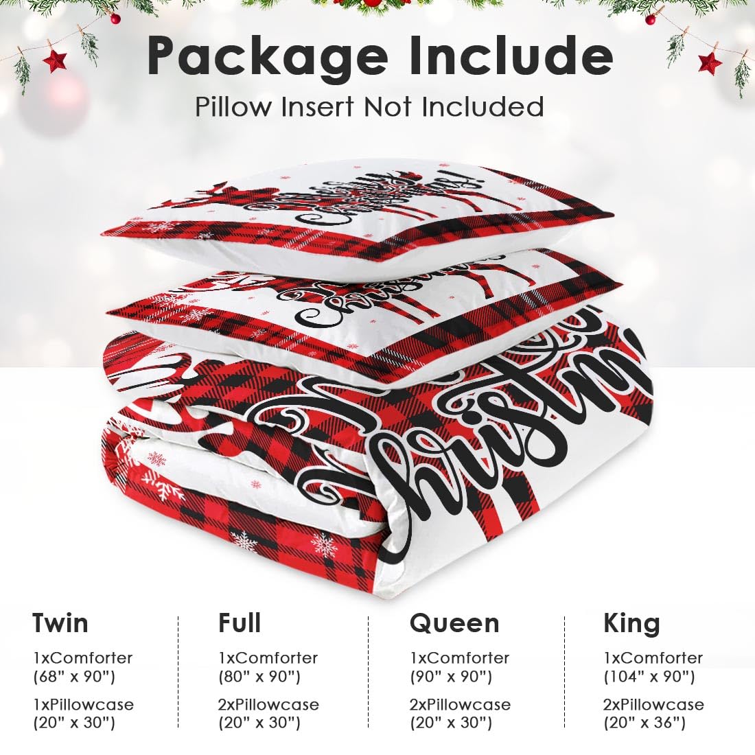 WeCozy King Size Comforter Set with 2 Pillowcases, Merry Christmas Happy Santa Claus Soft 3 Pcs Bedding Set for Kids and Adults Bedroom Bed Decor