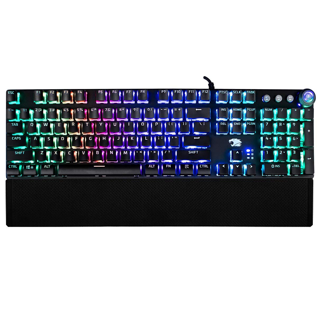 iBUYPOWER MEK 3 LT Mechanical Gaming Keyboard with Clicky Blue Switches, Aluminum Top Surface, Full Sized Keyboard, 104 Keys Low-Profile, Double Injection Keycaps, Braided USB